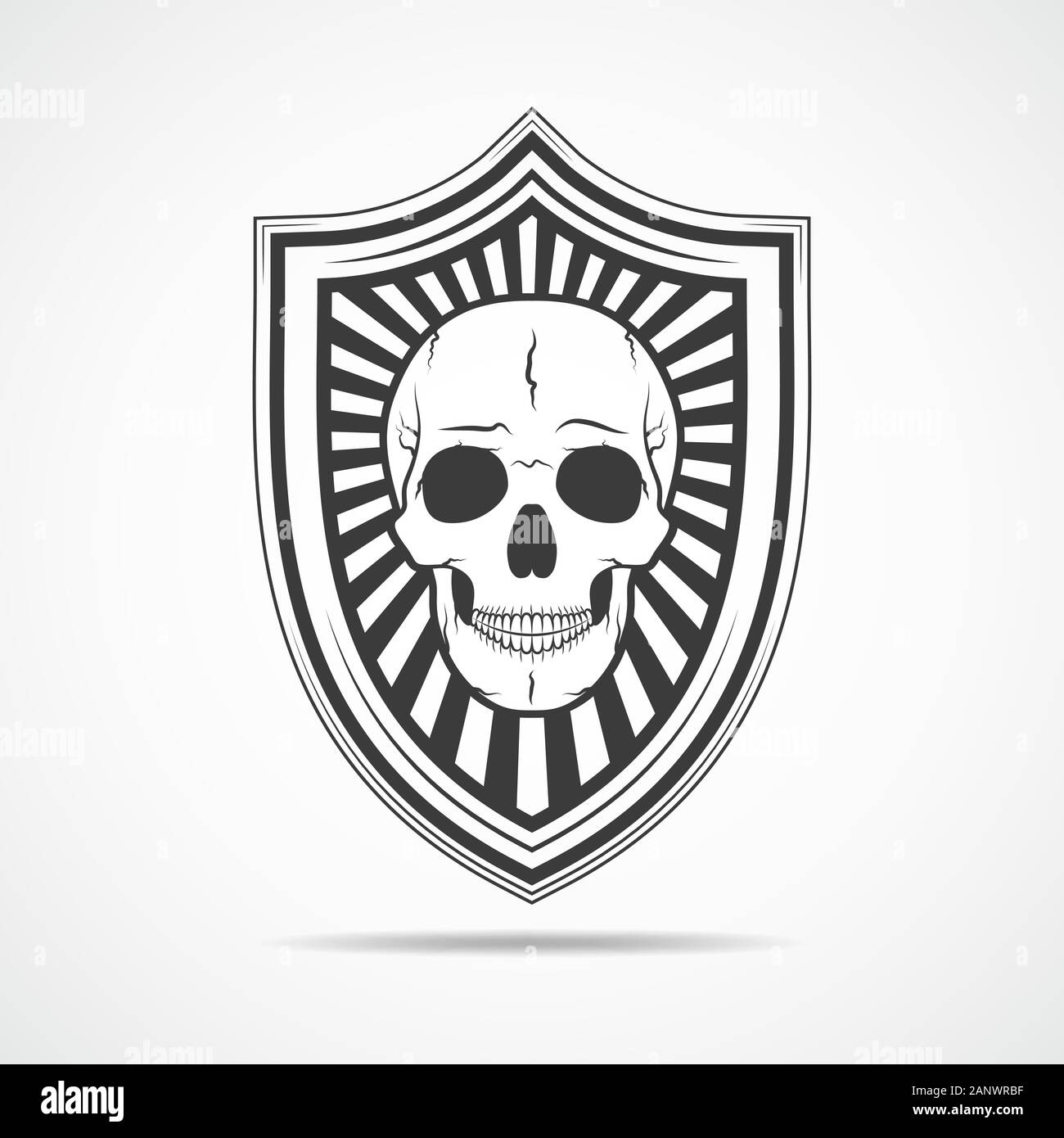 Black shield with human skull on light background. Shield icon in flat ...
