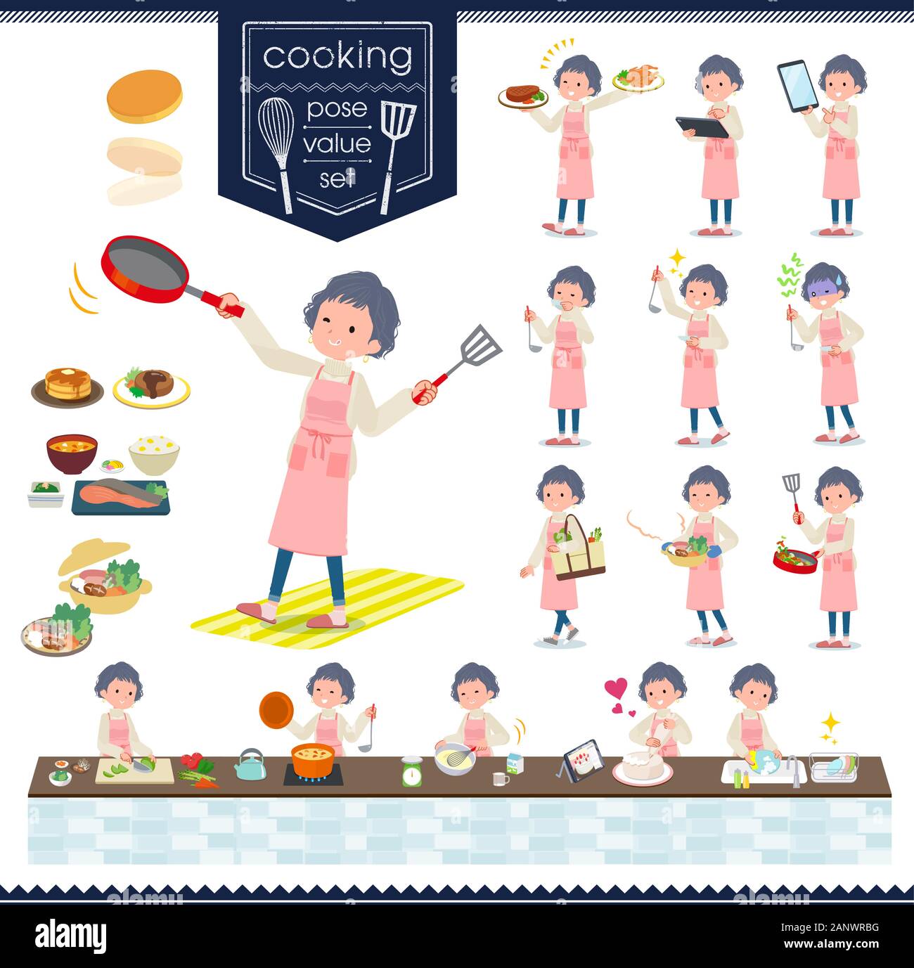 A set of casual fashion women about cooking.There are actions that are ...