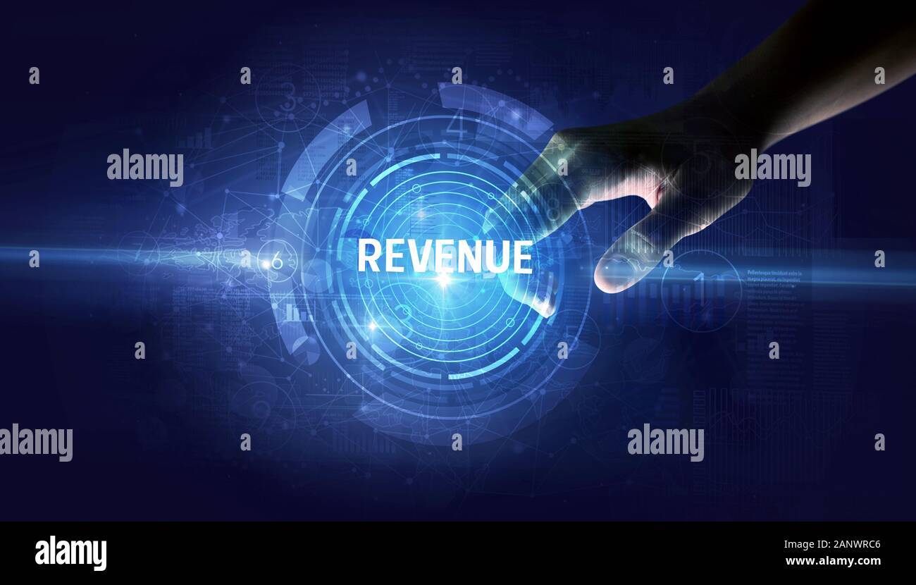 Hand touching REVENUE button, modern business technology concept Stock ...