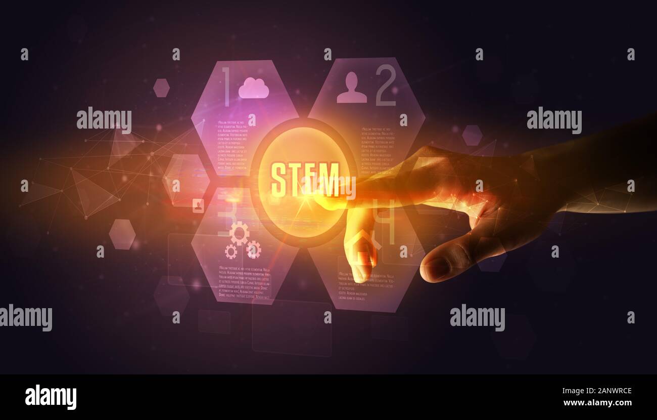 Hand touching STEM inscription, new technology concept Stock Photo - Alamy