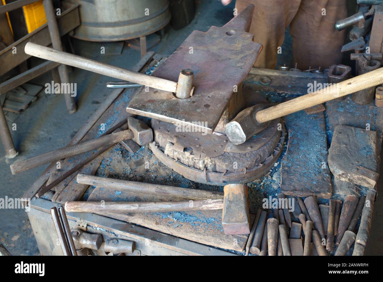 iron quarry. metalworking workshop.blacksmith's workbench Stock Photo ...