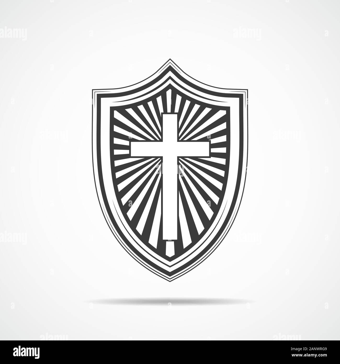 Black shield with Christian cross on light background. Shield icon in ...