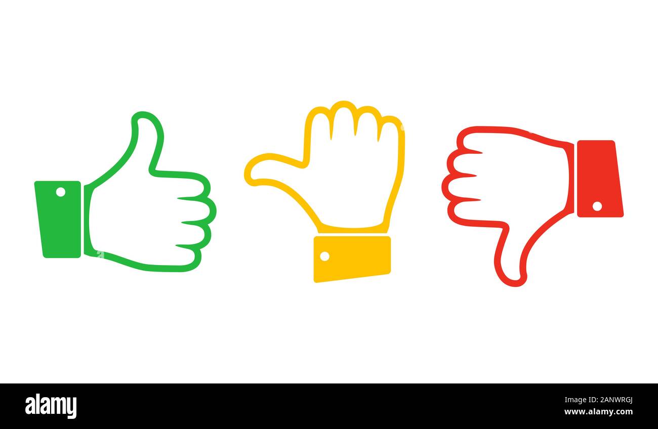 Hand with the thumb in green, yellow and red colors. Concept of voting ...
