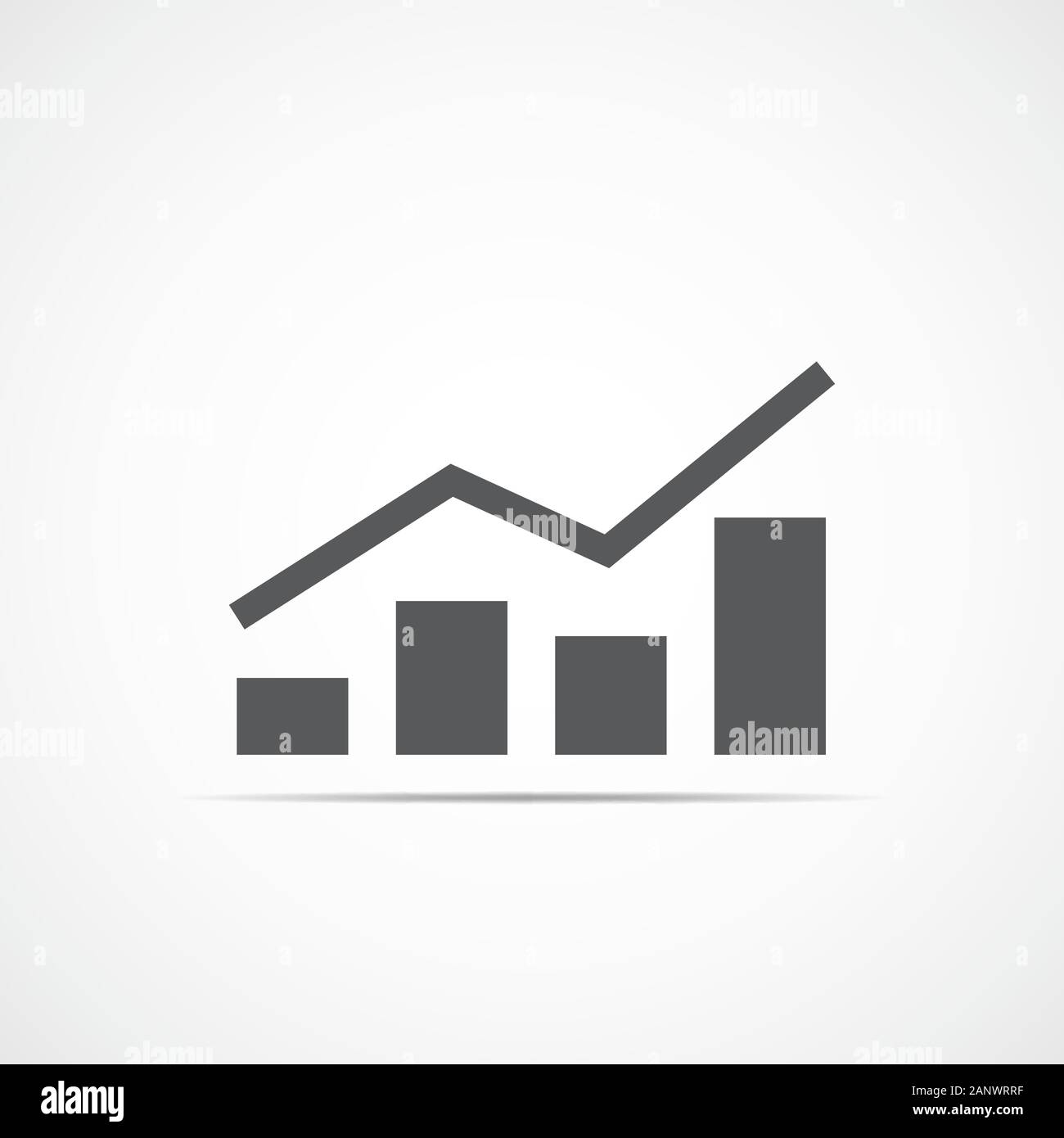Growing bar graph icon with rising line. Financial forecast graph. Gray ...