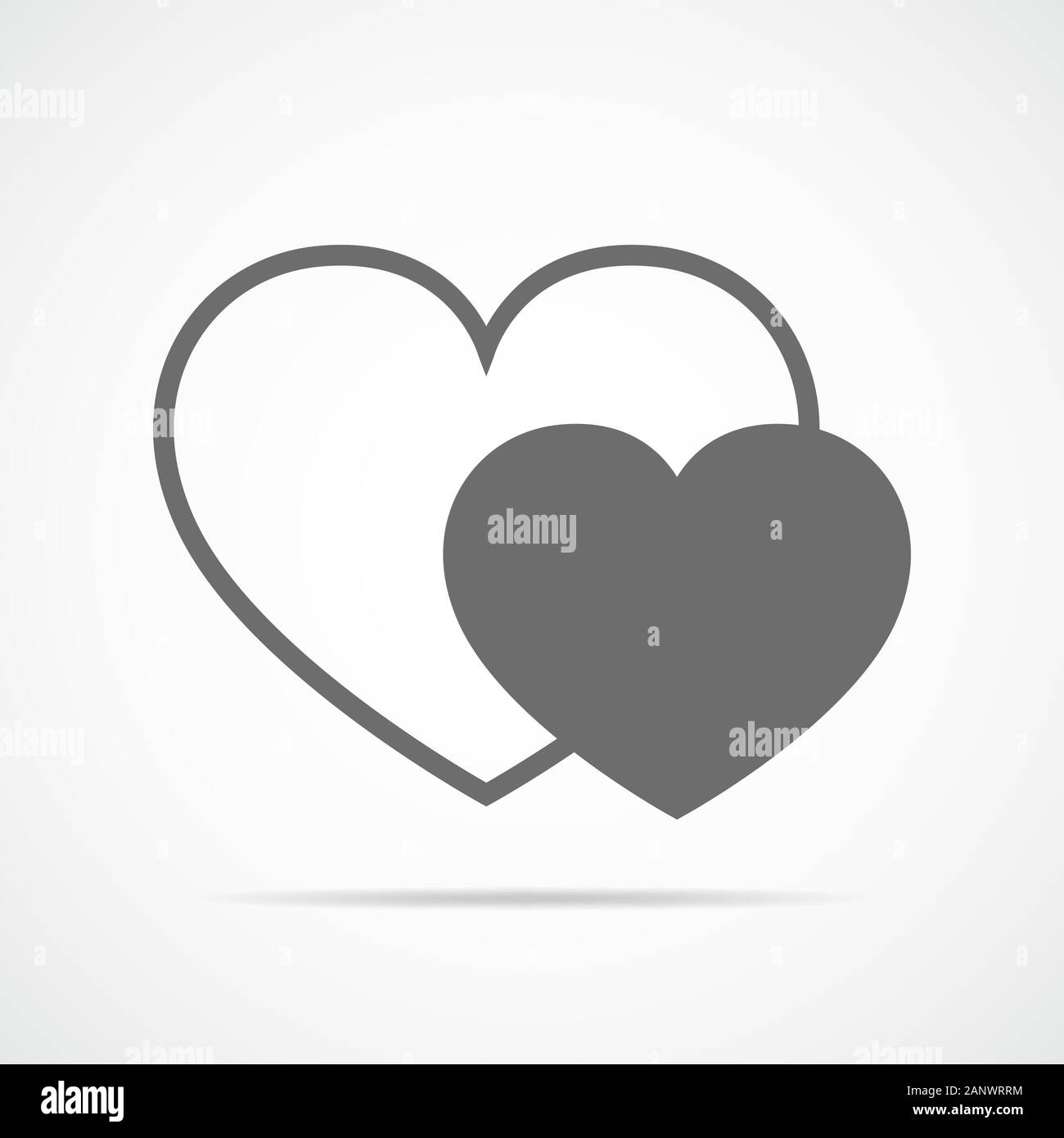 Abstract shape of two hearts. Vector illustration. Two gray hearts in ...