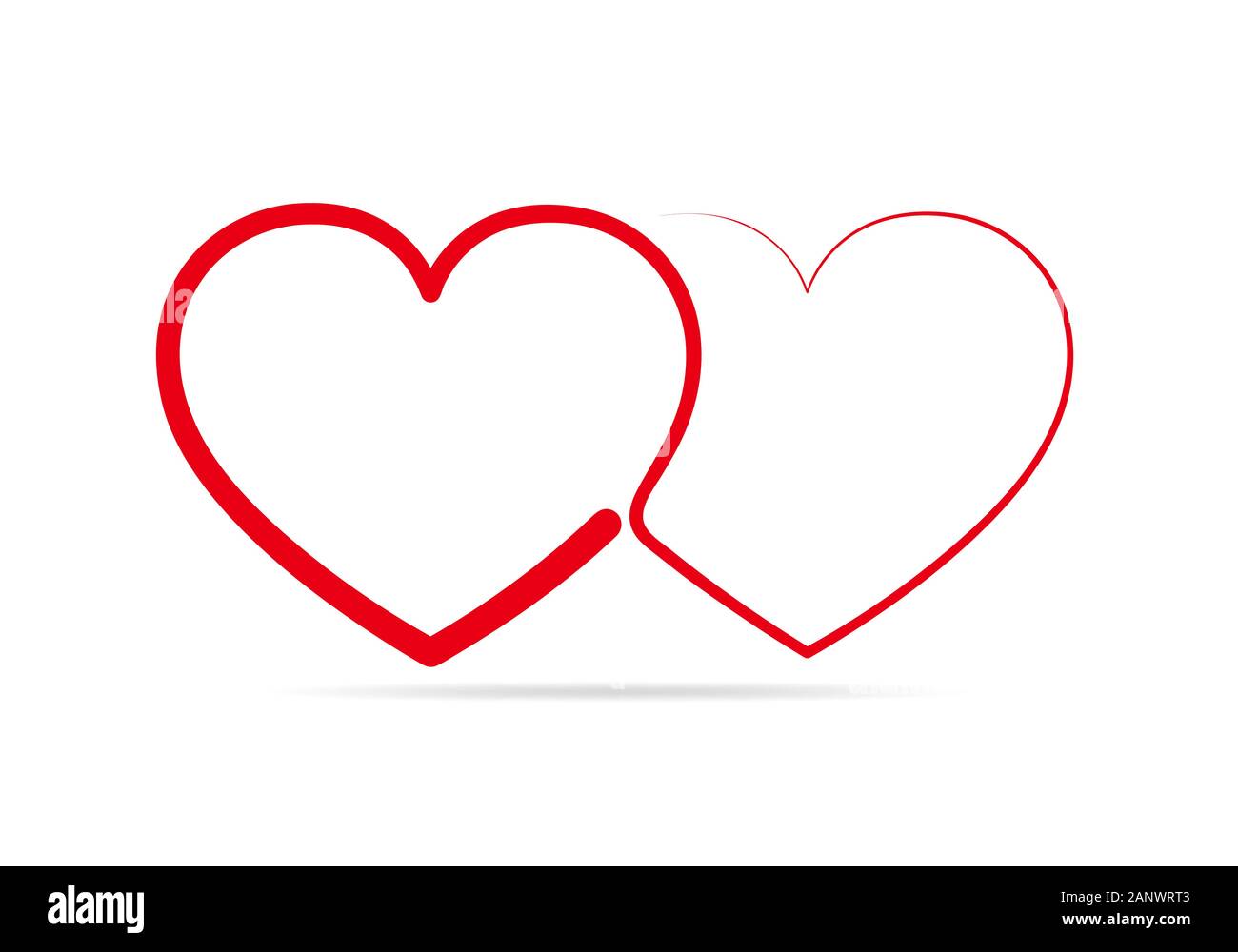 Two linear hearts connected among themselves. Vector illustration. Red ...
