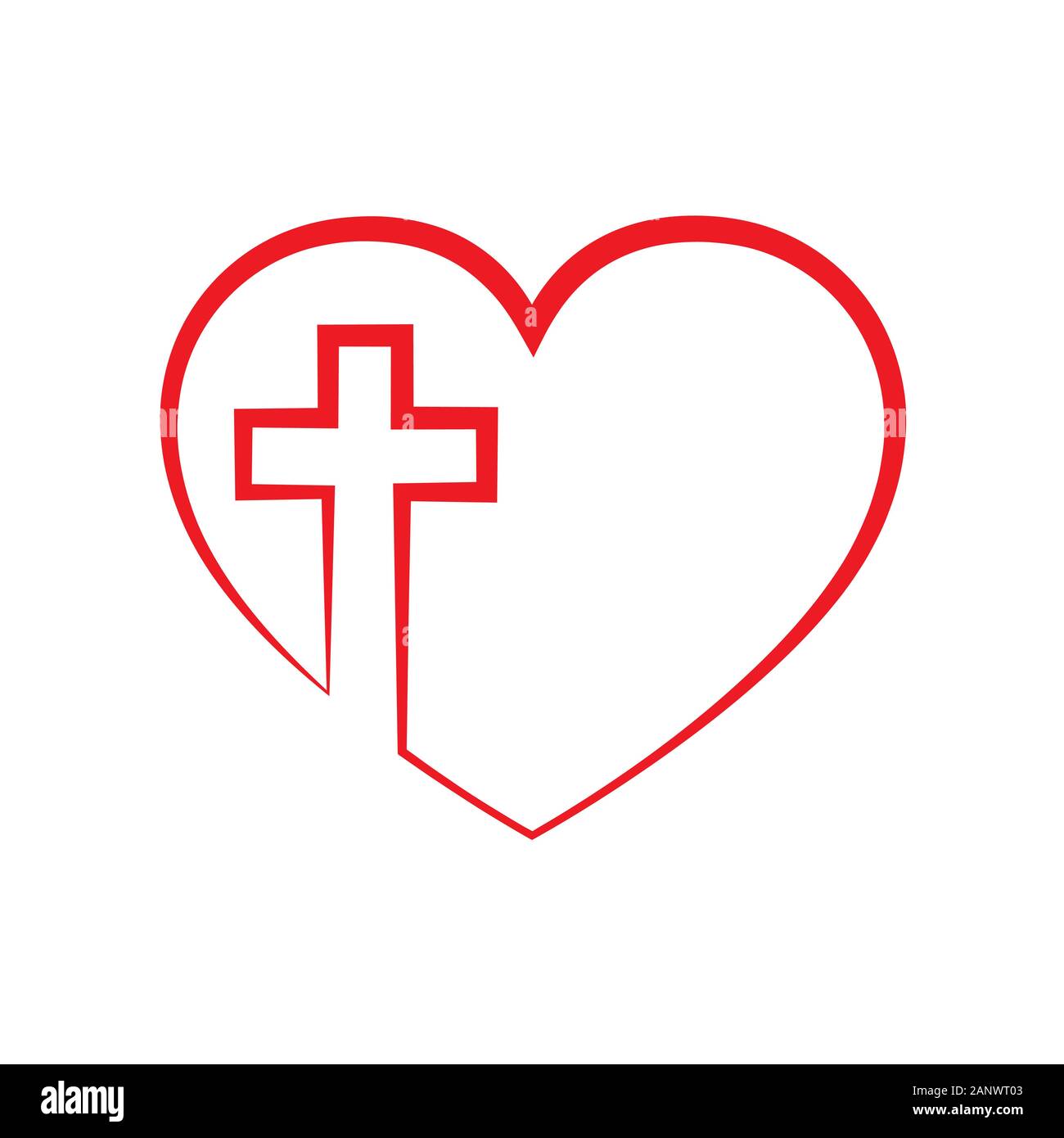 Christian Cross Icon In The Heart Inside Red Christian Cross Sign