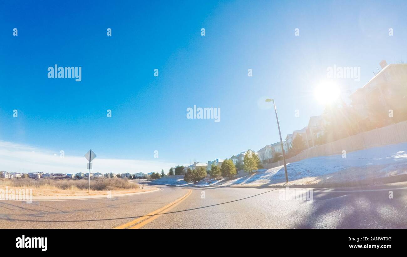 Driving through upscale suburban neighborhood in MidWest Stock Photo ...