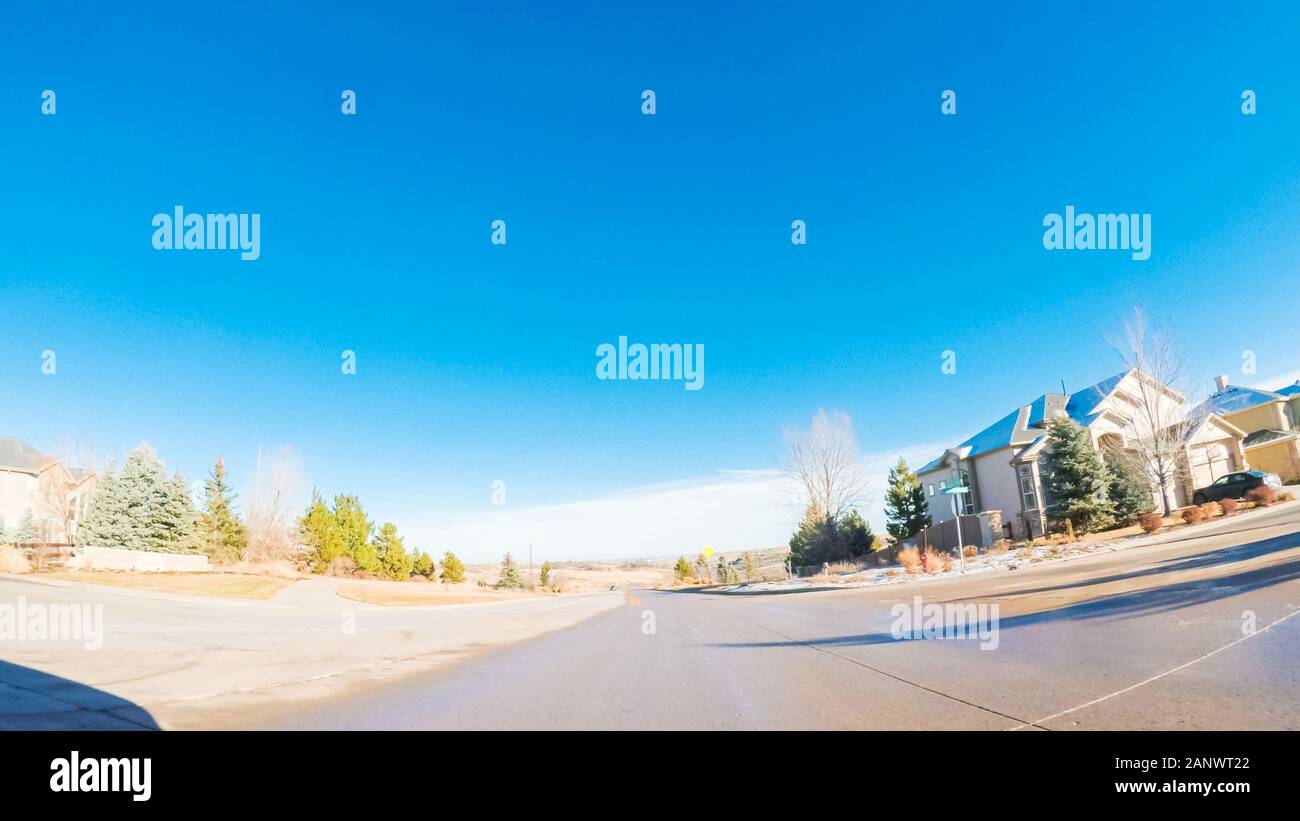 Driving through upscale suburban neighborhood in MidWest Stock Photo ...