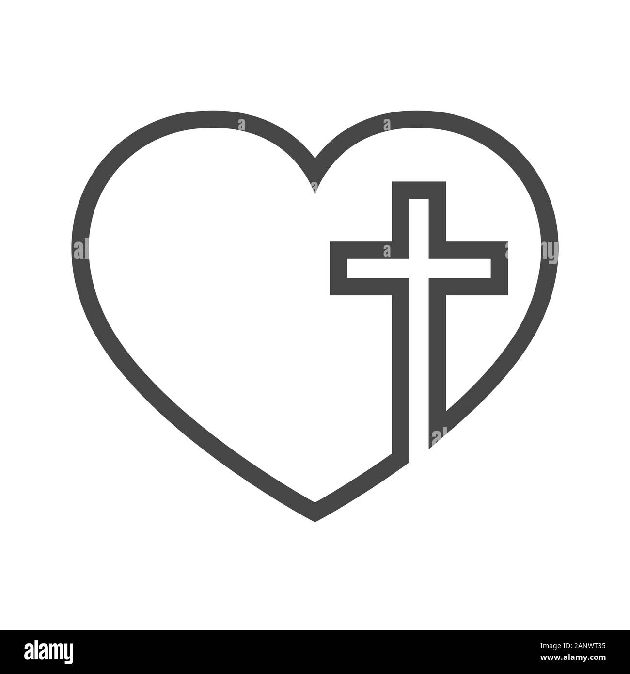 Christian Cross Icon In The Heart Inside Black Christian Cross Sign