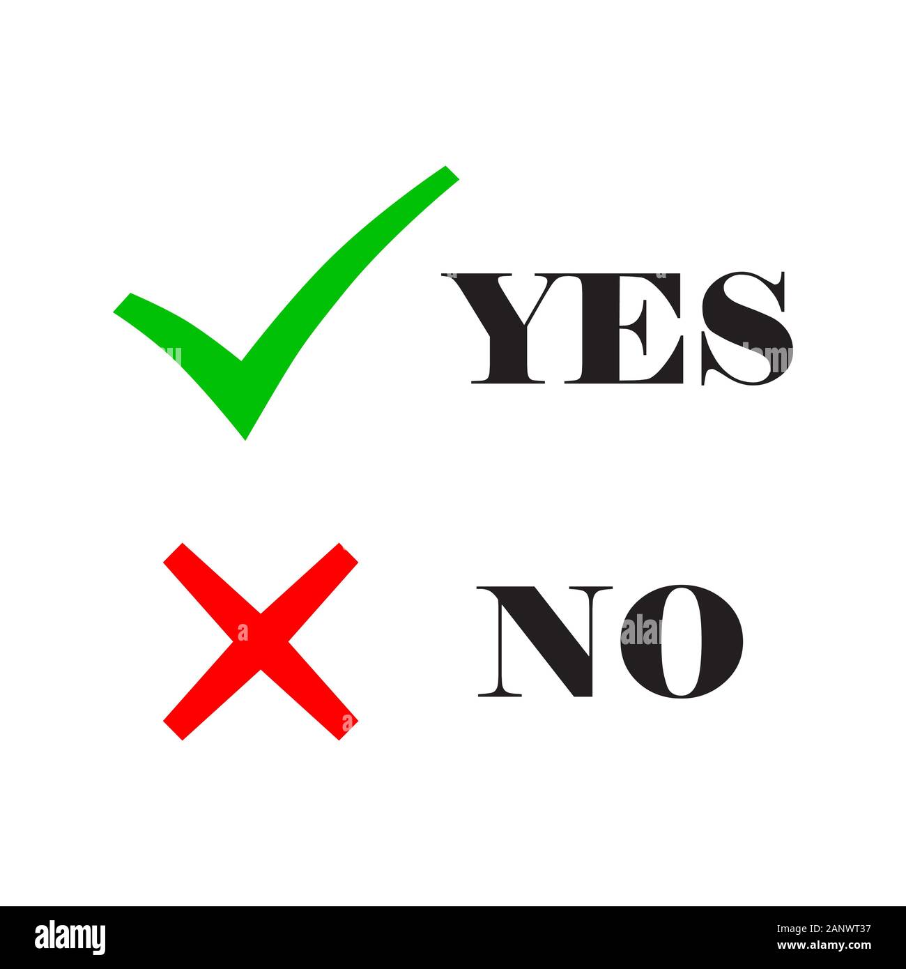 Yes and No check marks. Vector illustration. Red and green check marks with text on a white ...