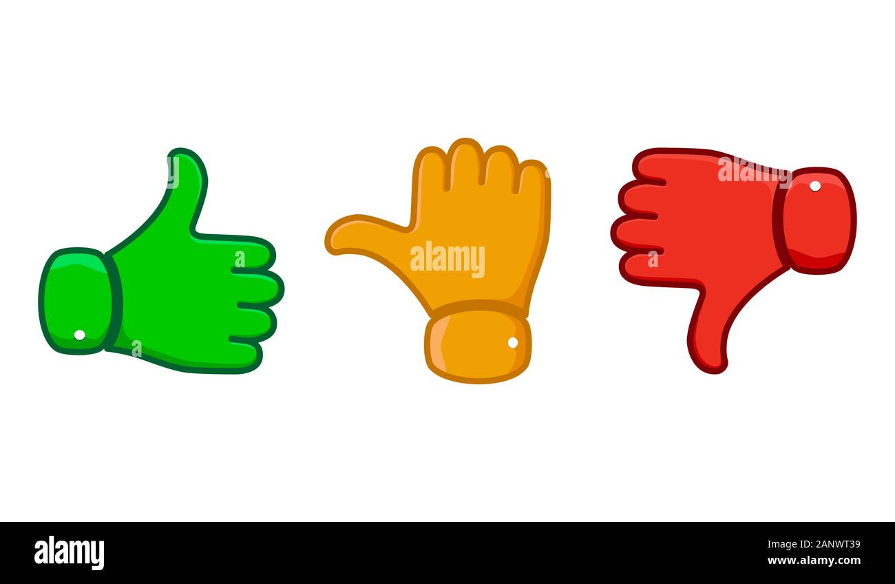 Hand with the thumb in green, yellow and red colors. Concept of voting ...