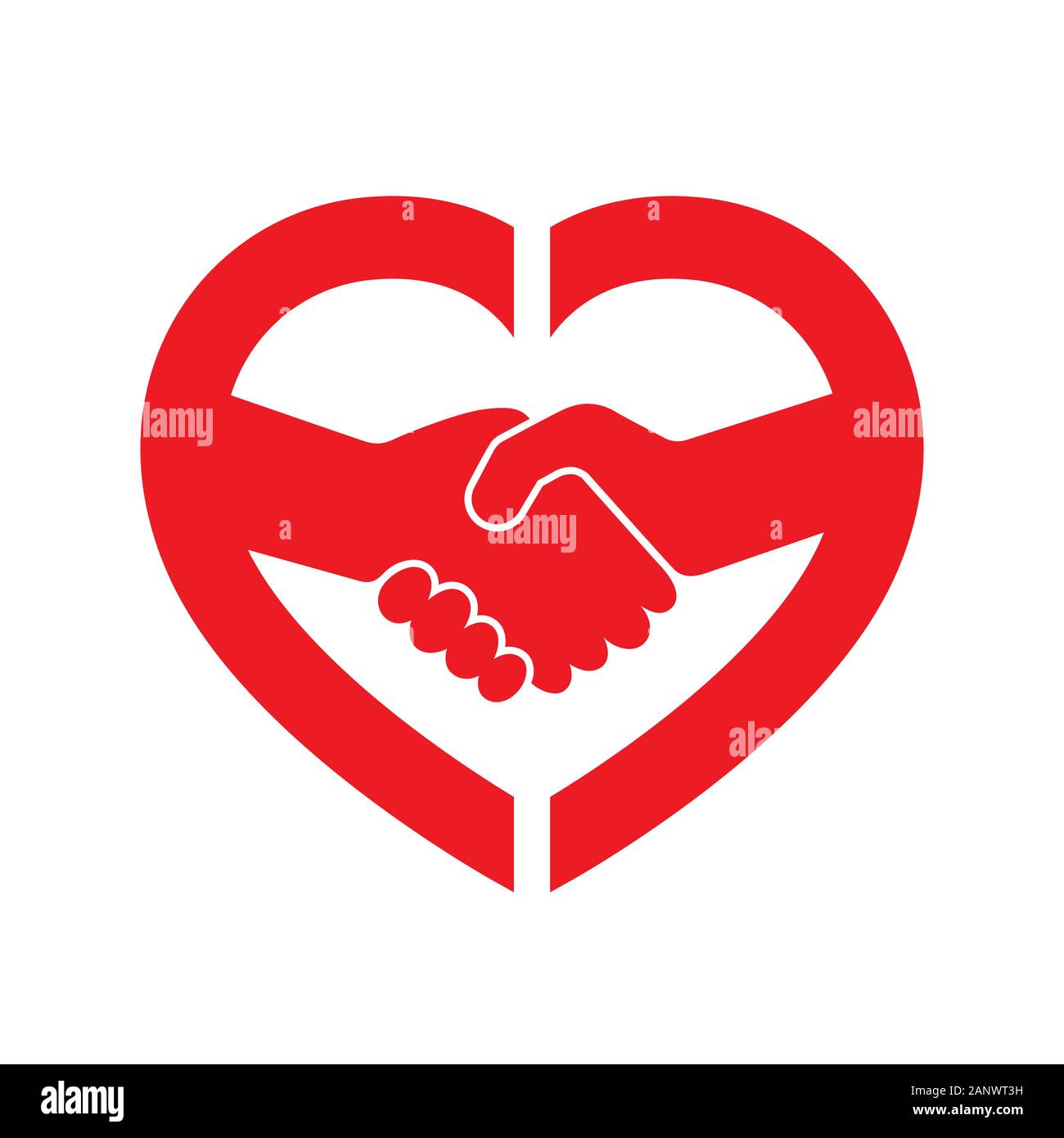 Abstract red handshake icon. Handshake sign inside in the heart, on ...