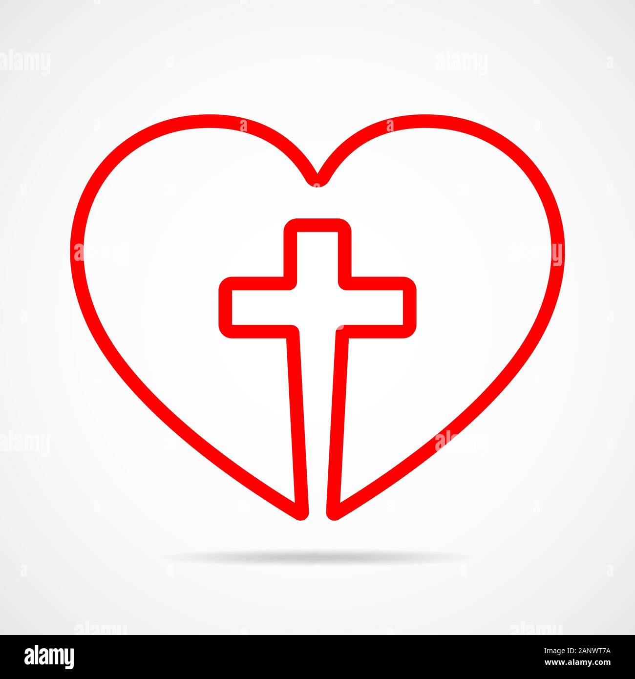 Christian cross icon in the heart inside. Red christian cross sign ...