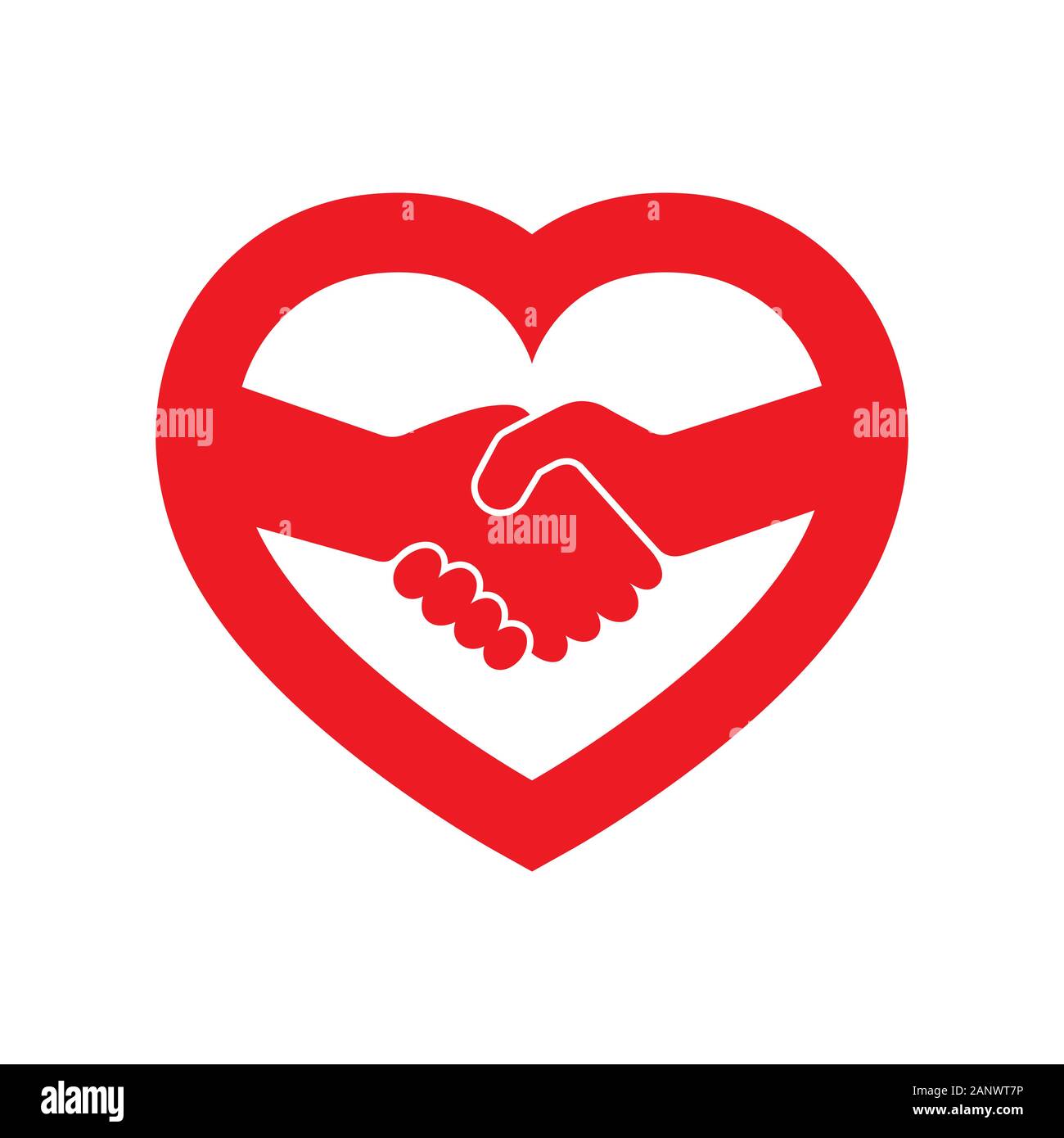 Abstract red handshake icon. Handshake sign inside in the heart, on ...