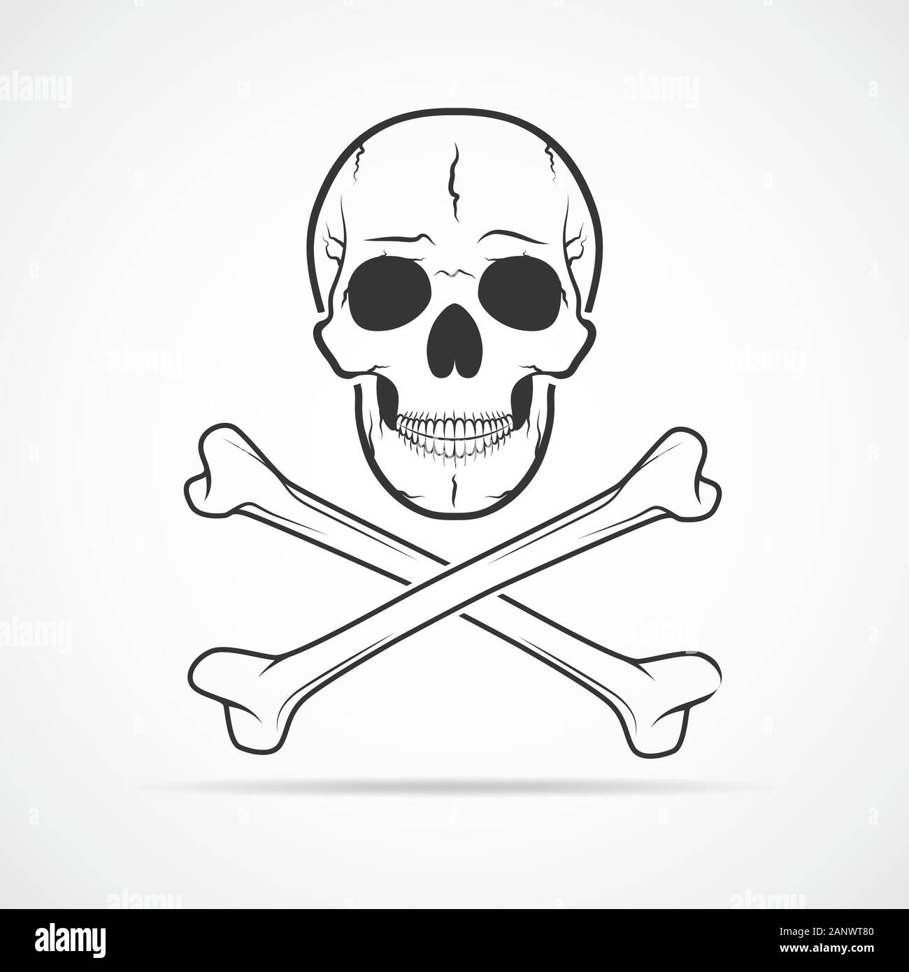 Human skull and crossbones, isolated on light background. Vector ...