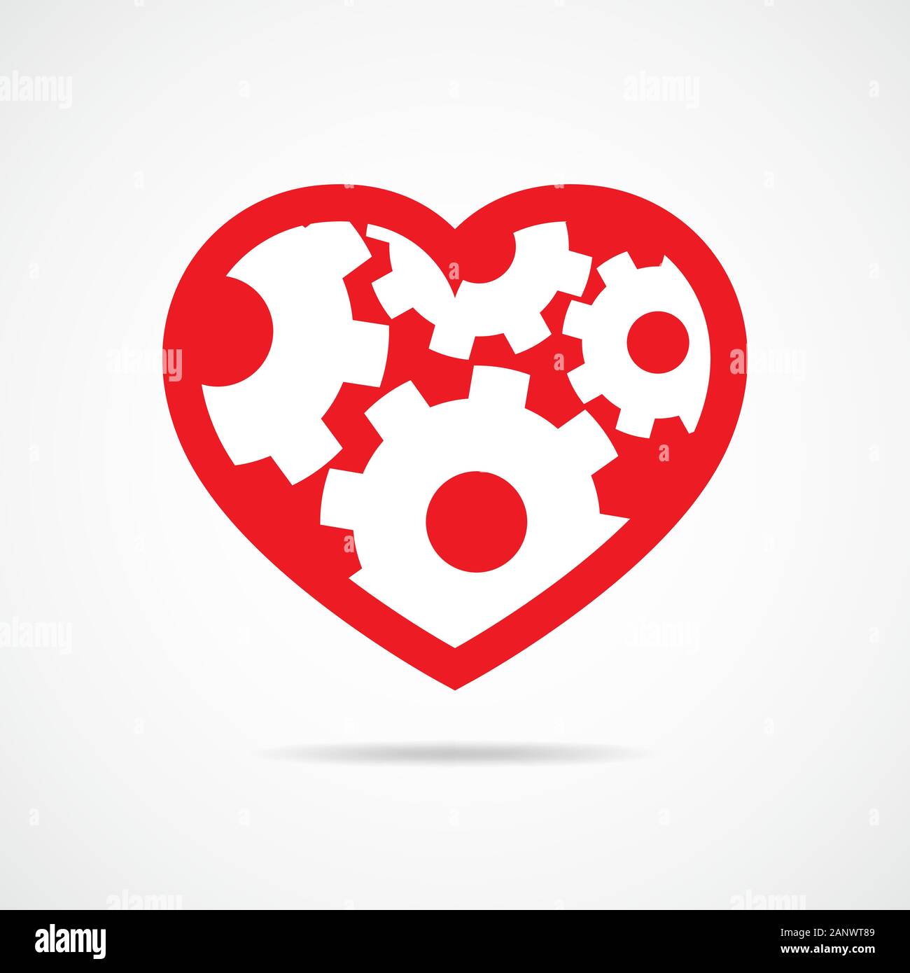 Red heart with cogwheels. Abstract mechanical human heart. Heart made ...