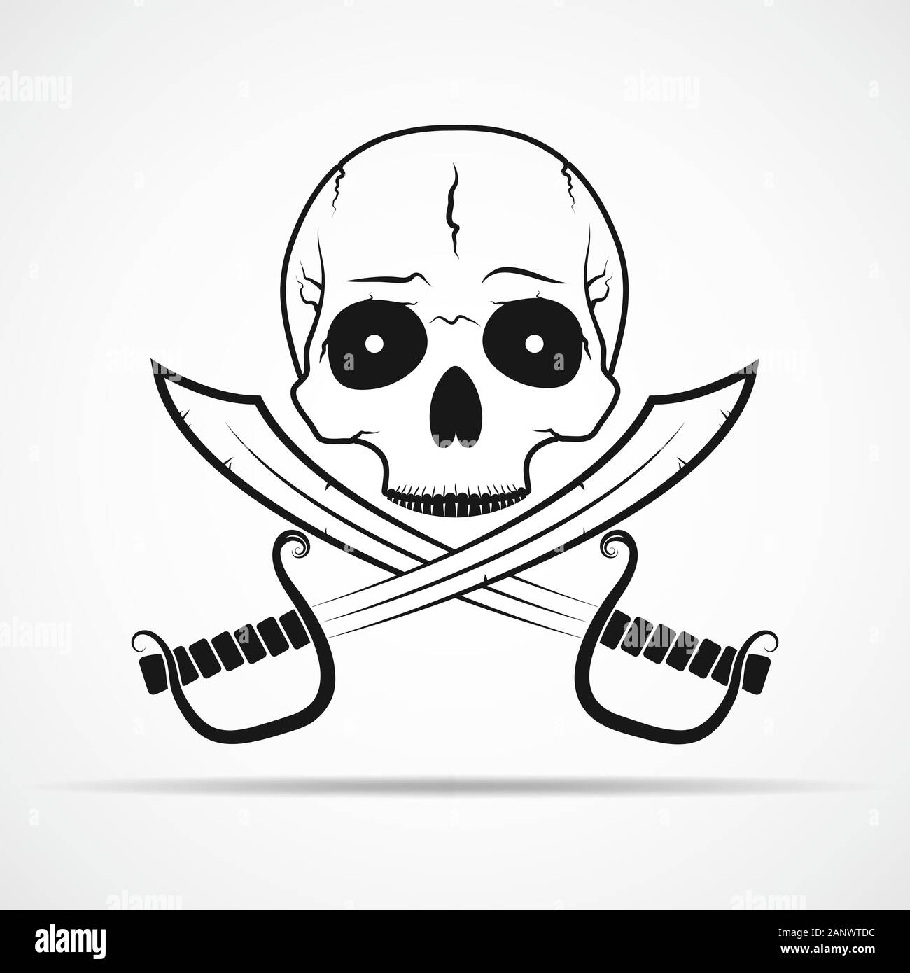 Human skull and two swords isolated on light background. Vector ...