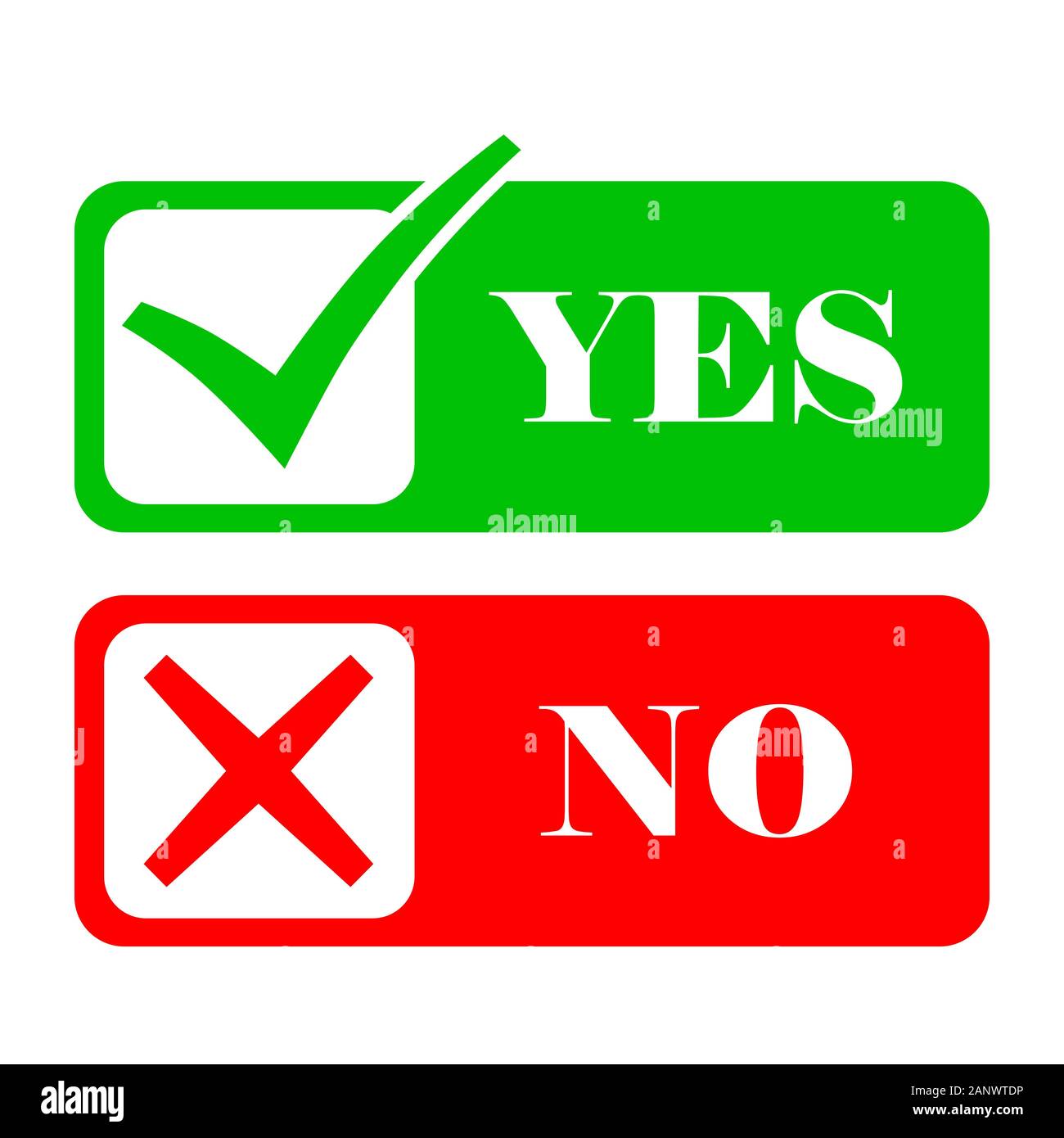 Yes and No check marks. Vector illustration. Red and green check marks with text on a white ...