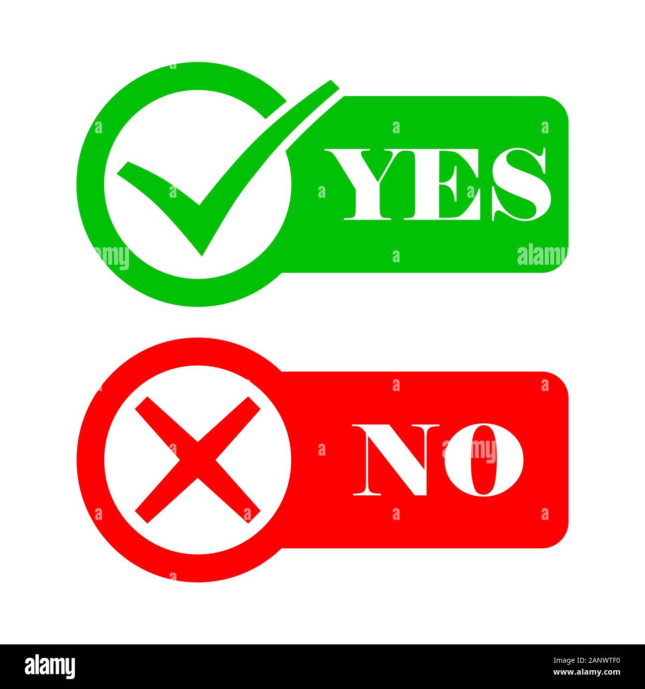 Yes and No check marks. Vector illustration. Red and green check marks in circles on a white ...