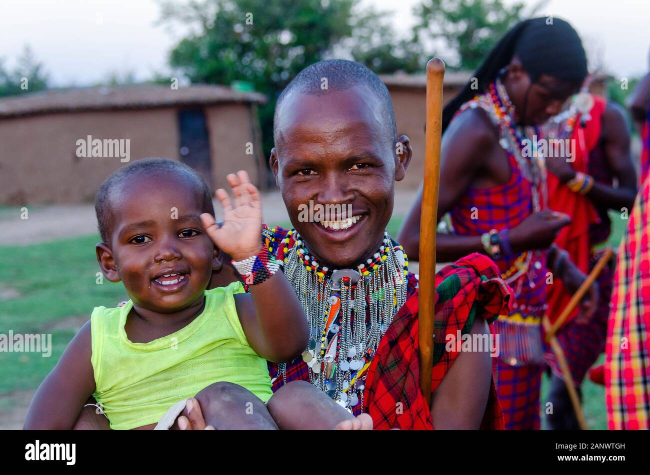 A group masai tribesman dancing in the village inside Masai Mara ...