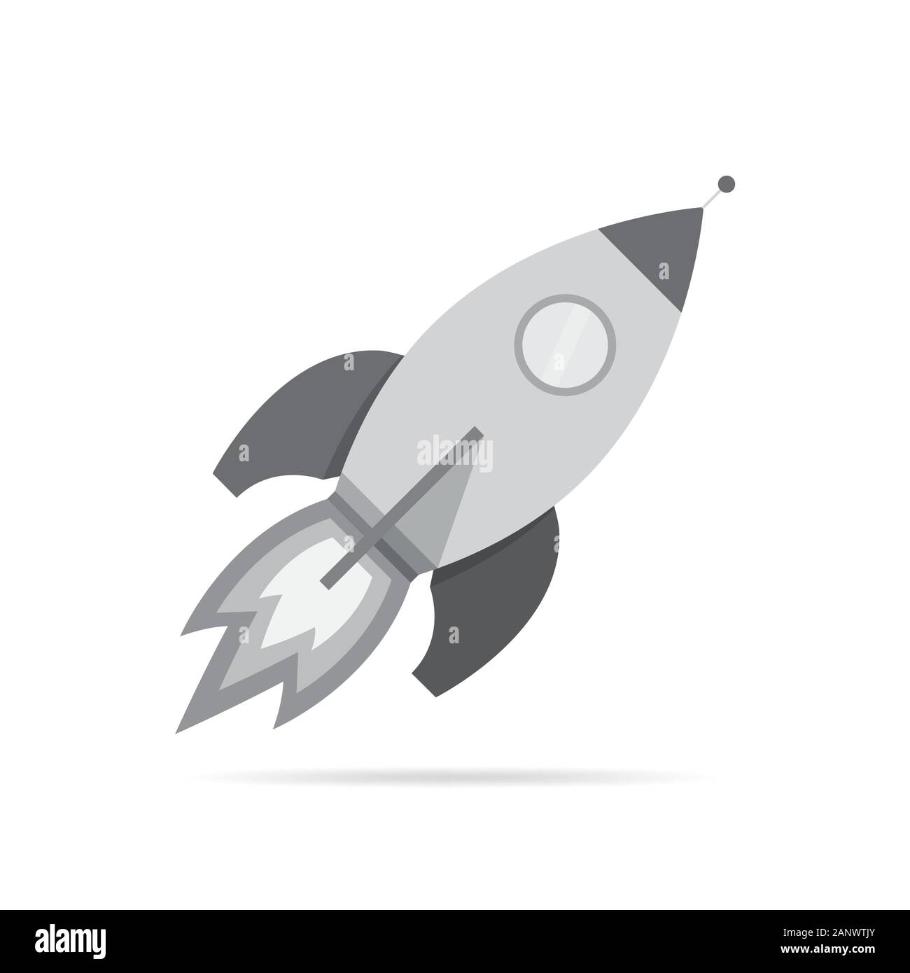 Gray rocket icon in flat design. Simple rocket icon isolated on light ...
