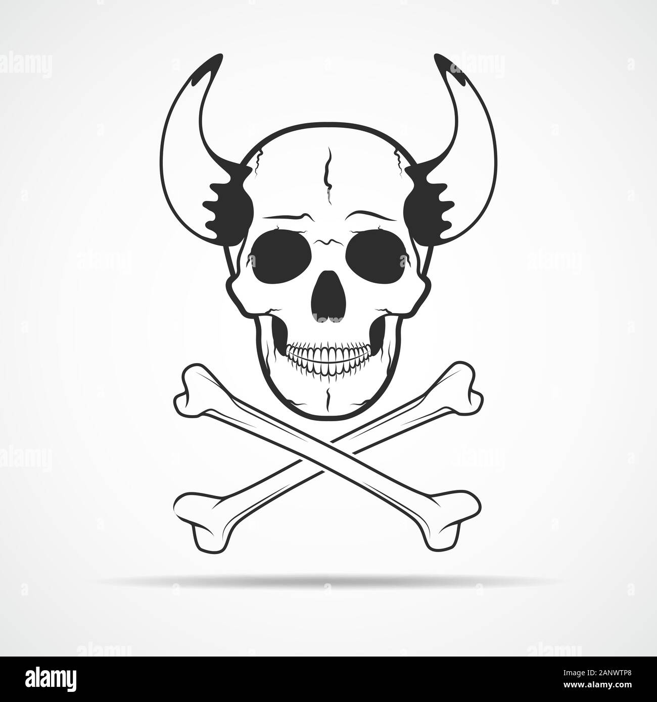 Human skull with horns and crossbones, isolated on light background ...