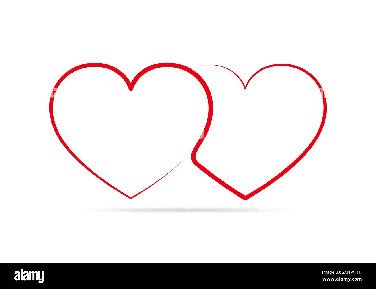 Two linear hearts connected among themselves. Vector illustration. Red ...