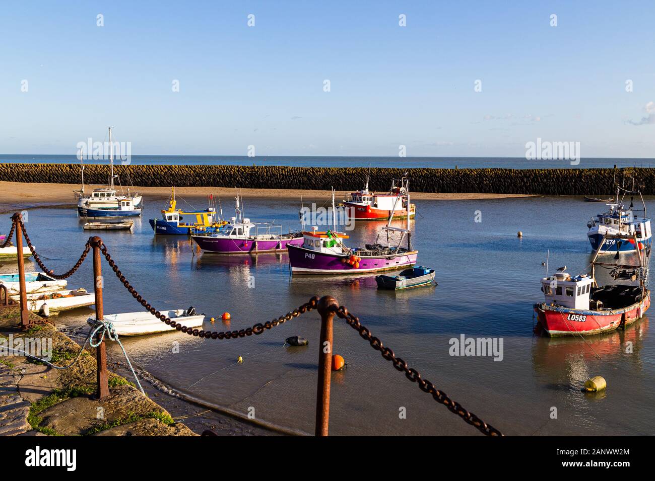 Folkestone, Kent. UK. Fishing Boats in Folkestone harbour in the late ...