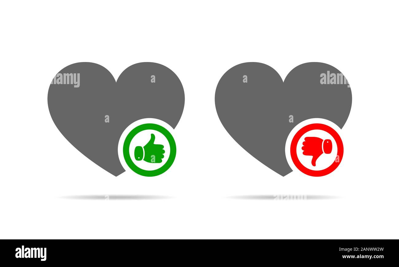 Heart with thumb up. Heart with thumb down. Yes and No concept. Vector ...