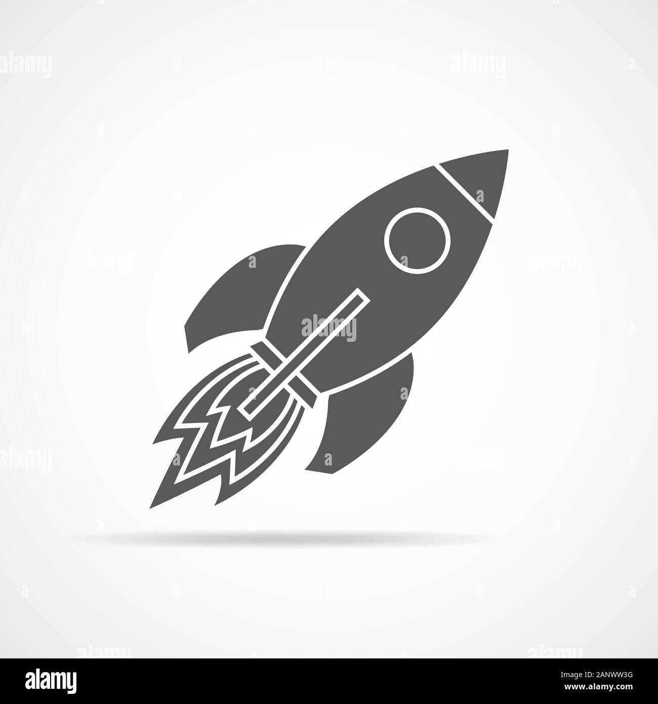 Gray rocket icon in flat design. Simple rocket icon isolated on light ...