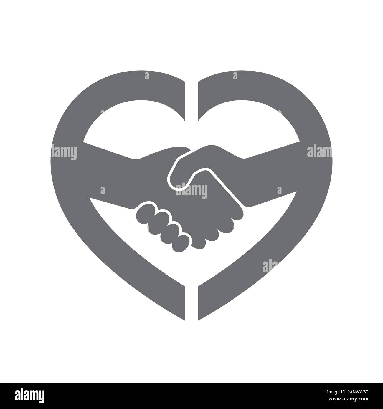 Abstract gray handshake icon. Handshake sign inside in the heart, on ...
