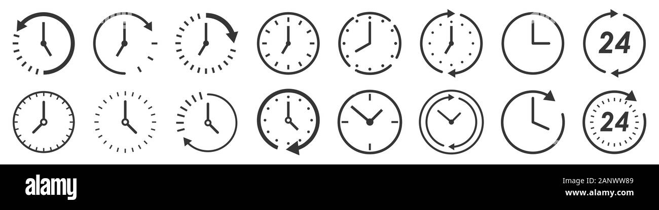 Set of Time and Clock icons in thin line style. Outline time icons ...