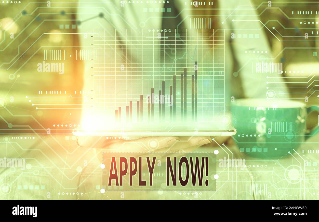 Text sign showing Apply Now. Business photo text request something ...