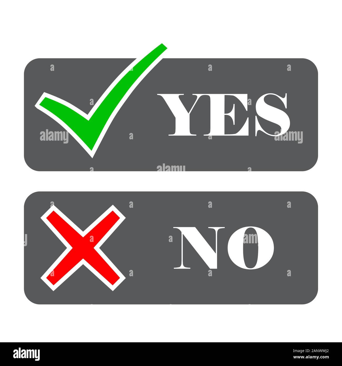 Yes and No check marks. Vector illustration. Red and green check marks with text on a white ...