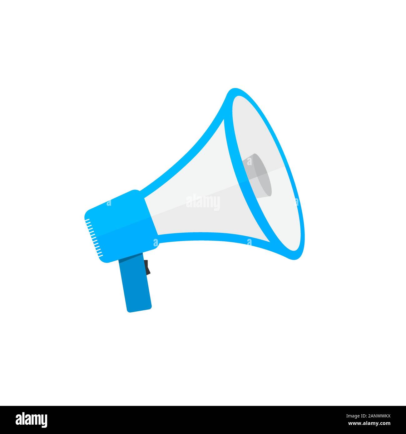 Loudspeaker or megaphone icon. Blue megaphone isolated on white ...
