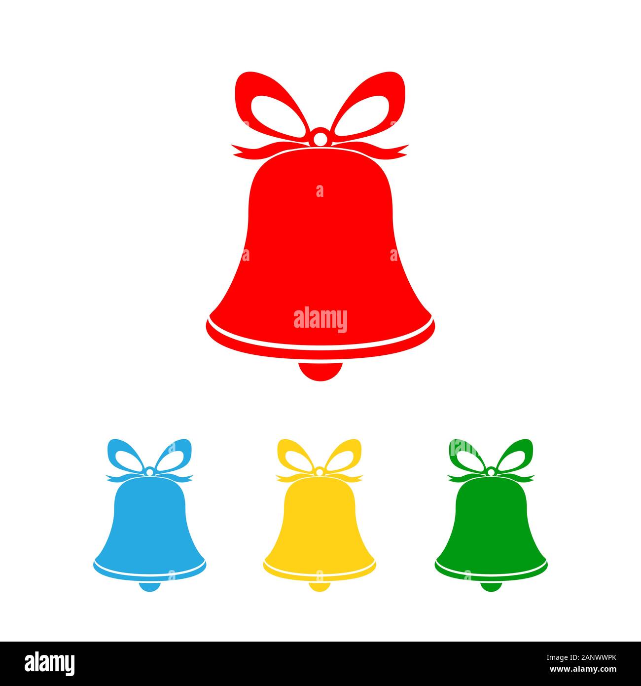 Set of christmas hand bells icon isolated. Hand bells with bow in four ...
