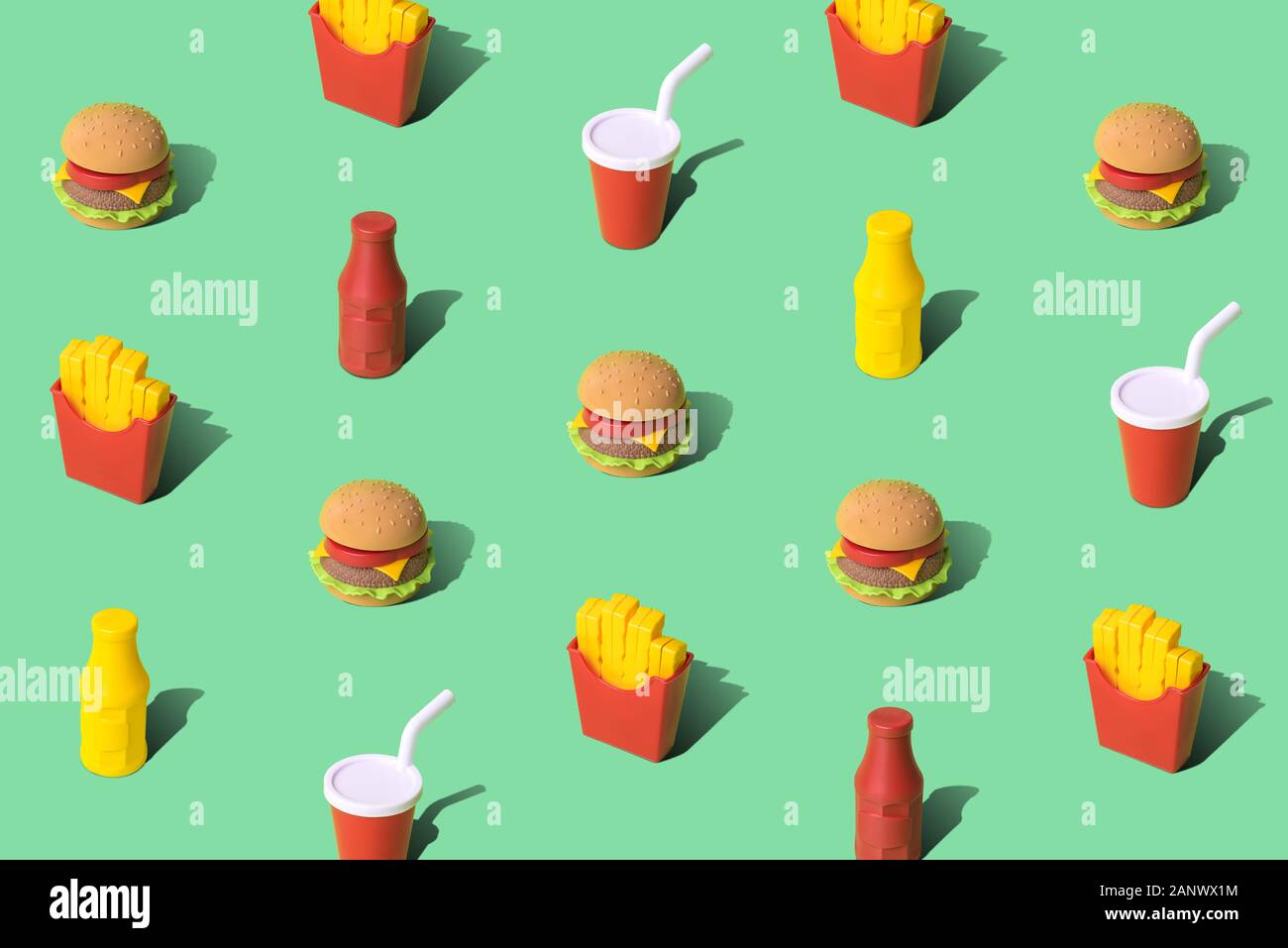 Junk food pattern on pastel green background minimal creative unhealthy ...