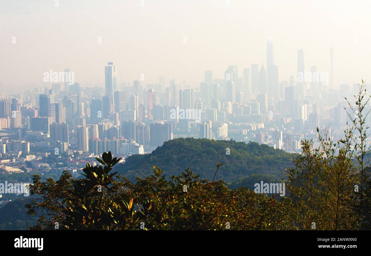 View of Guangzhou city with Zhujiang New Town from White Cloud Mountain ...