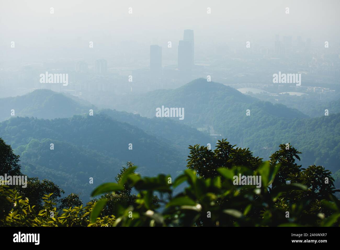View of Guangzhou city with Zhujiang New Town from White Cloud Mountain ...