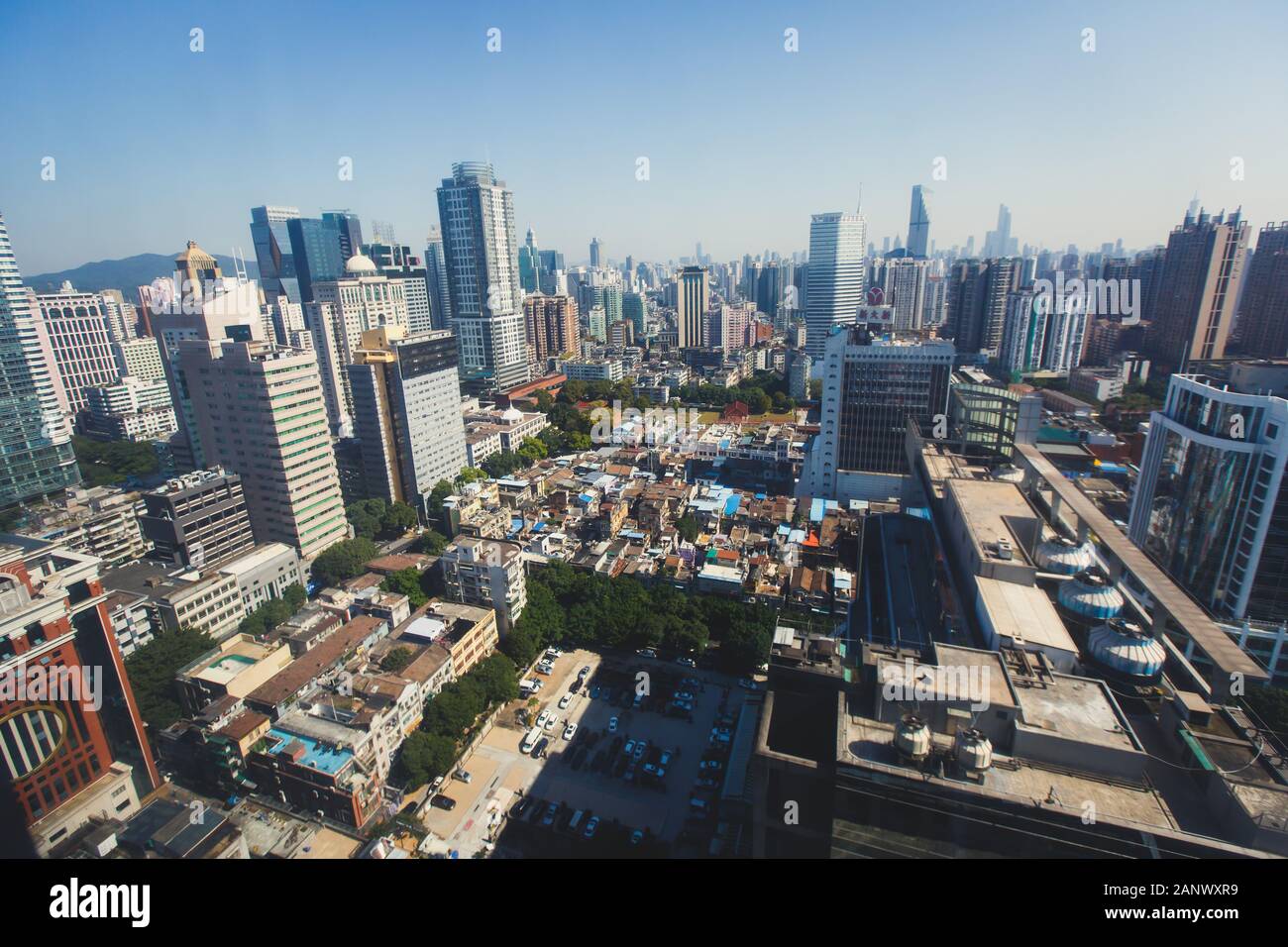 Beautiful wide-angle aerial view of Guangzhou , Guangdong, China with ...