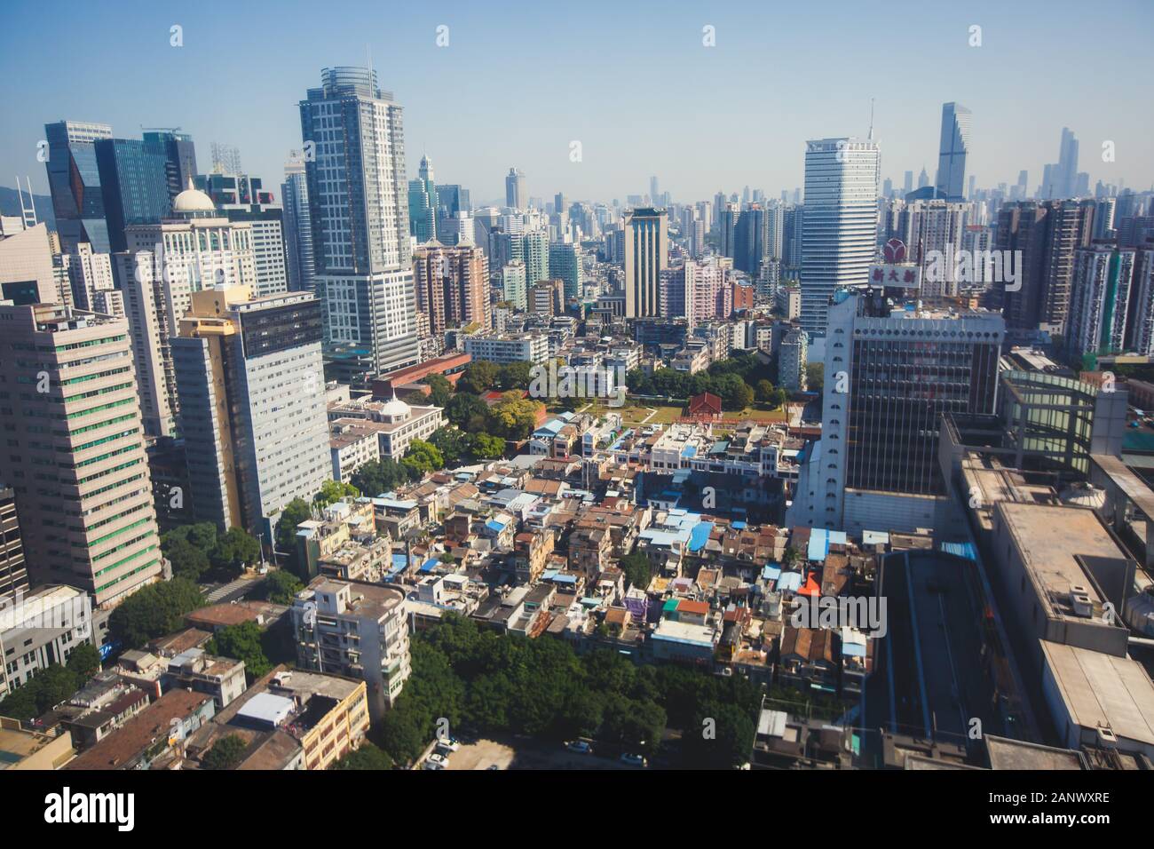 Beautiful wide-angle aerial view of Guangzhou , Guangdong, China with ...
