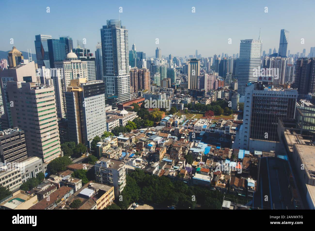 Beautiful wide-angle aerial view of Guangzhou , Guangdong, China with ...