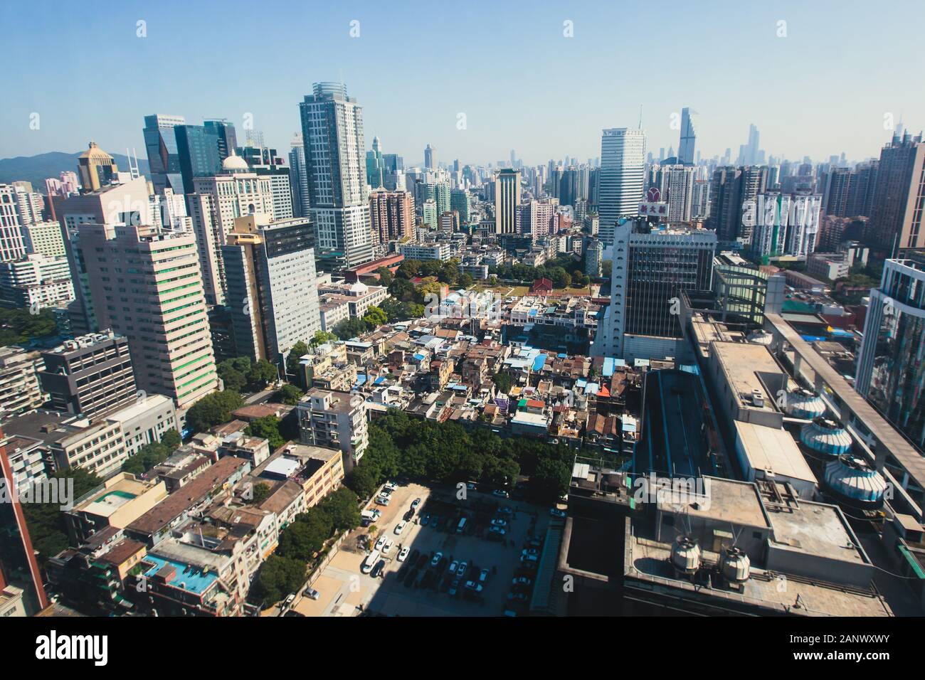 Beautiful wide-angle aerial view of Guangzhou , Guangdong, China with ...