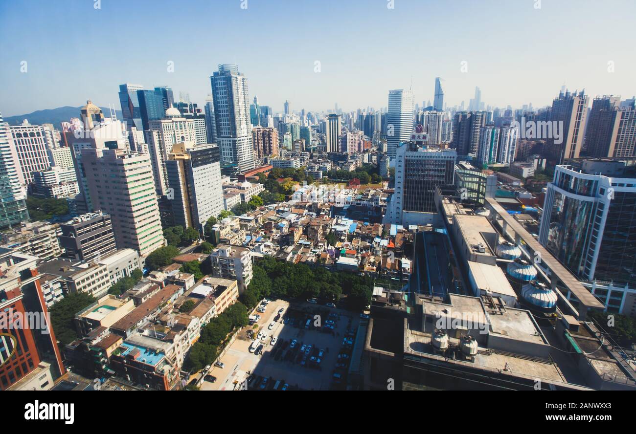 Beautiful wide-angle aerial view of Guangzhou , Guangdong, China with ...