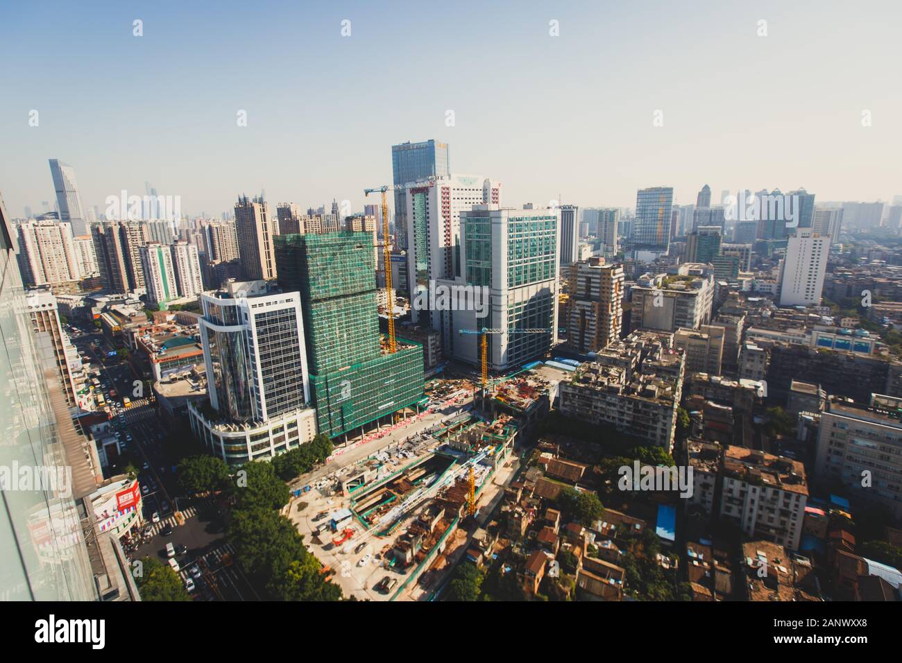 Beautiful wide-angle aerial view of Guangzhou , Guangdong, China with ...