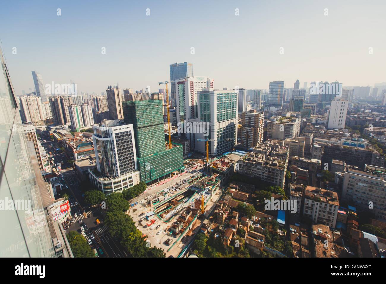 Beautiful wide-angle aerial view of Guangzhou , Guangdong, China with ...