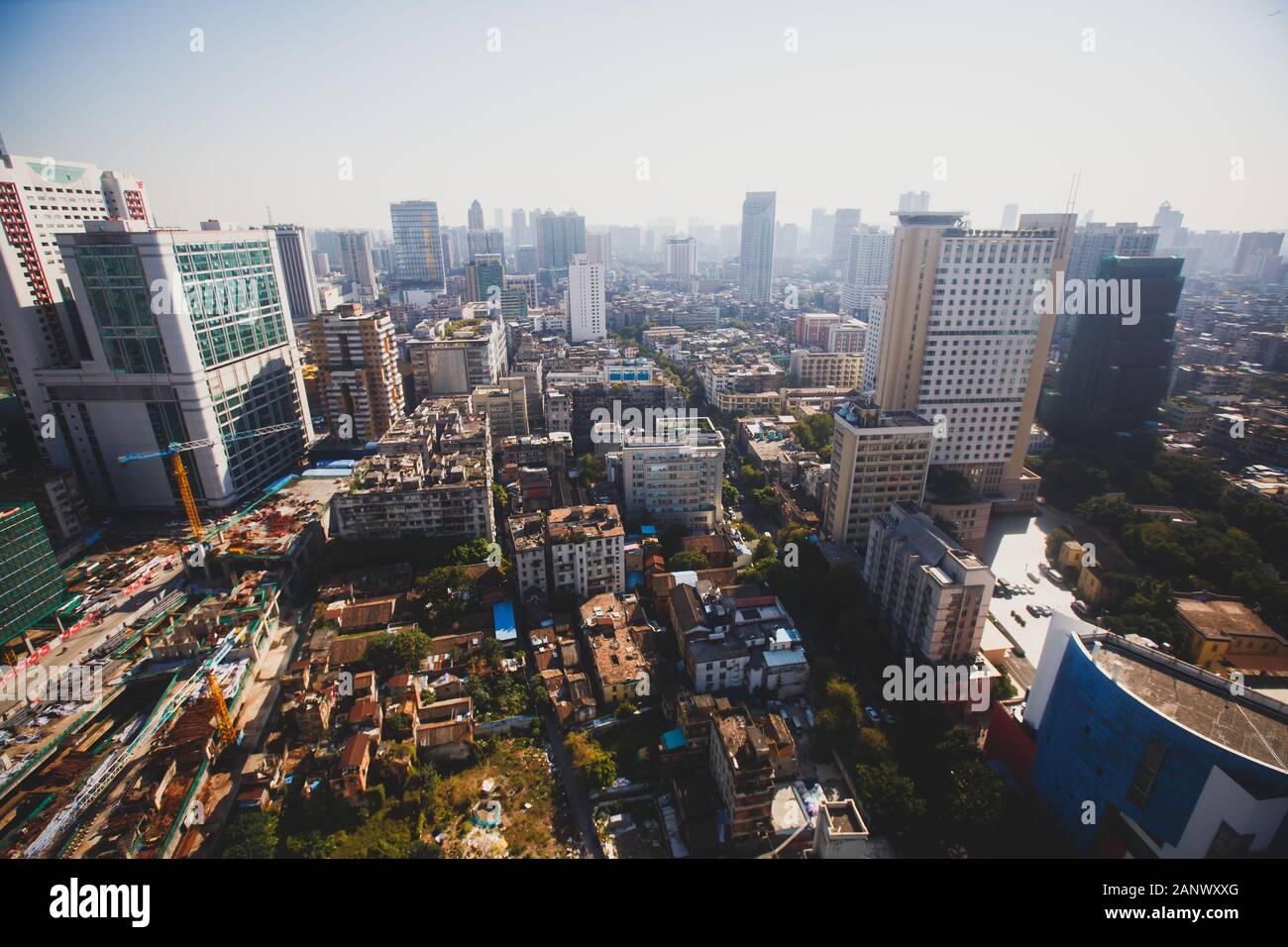 Beautiful wide-angle aerial view of Guangzhou , Guangdong, China with ...