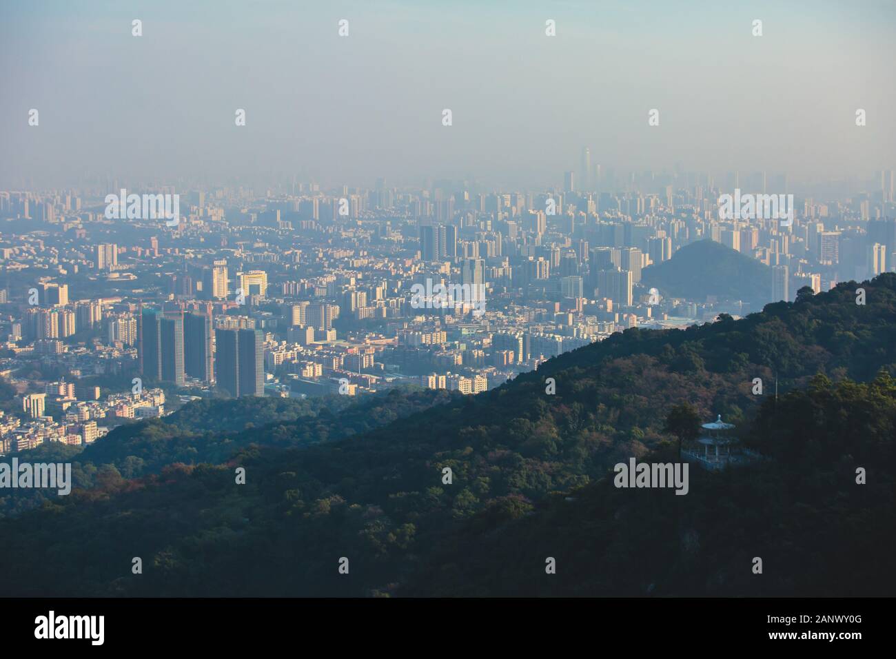 View of Guangzhou city with Zhujiang New Town from White Cloud Mountain ...