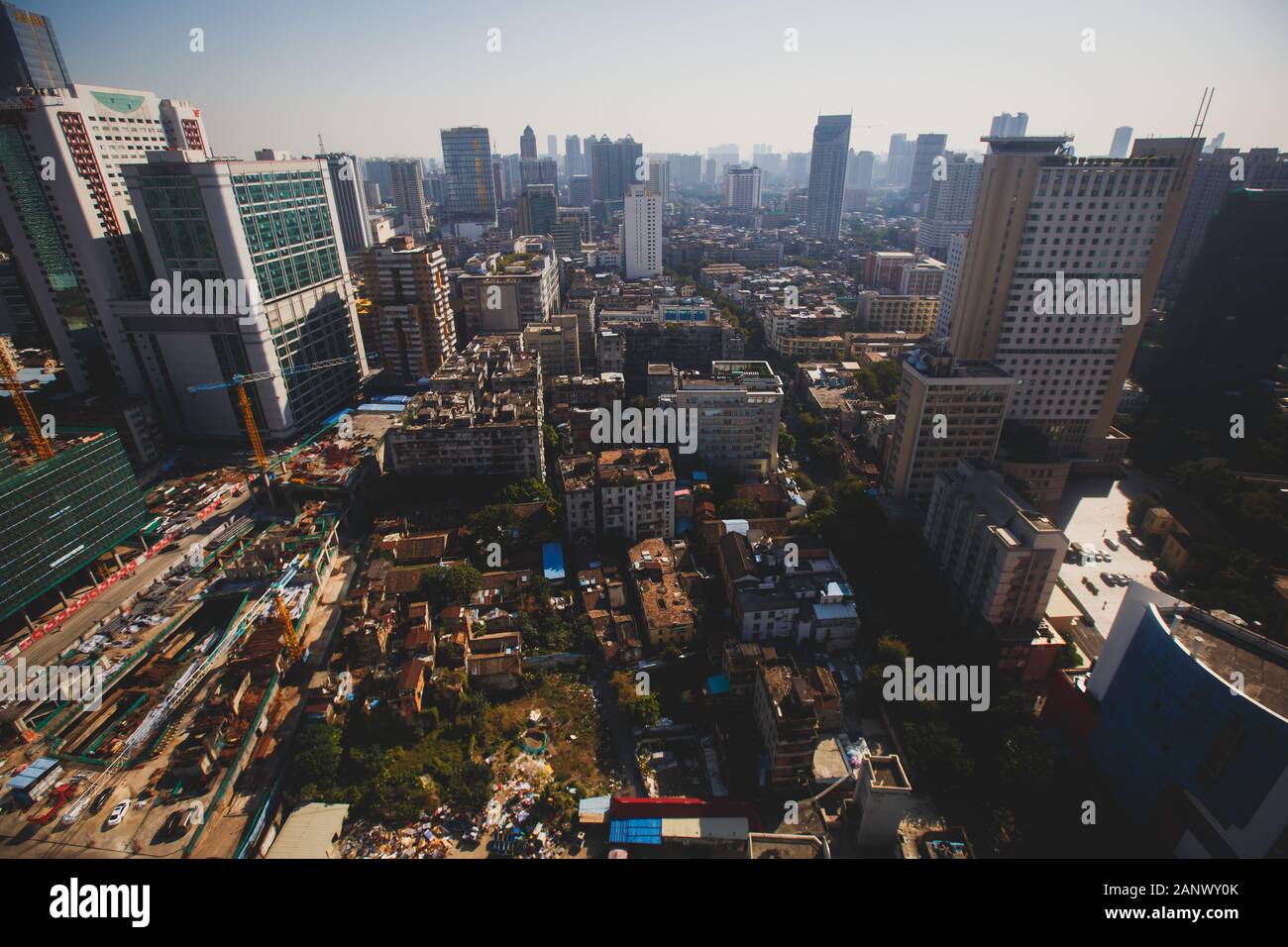 Beautiful wide-angle aerial view of Guangzhou , Guangdong, China with ...